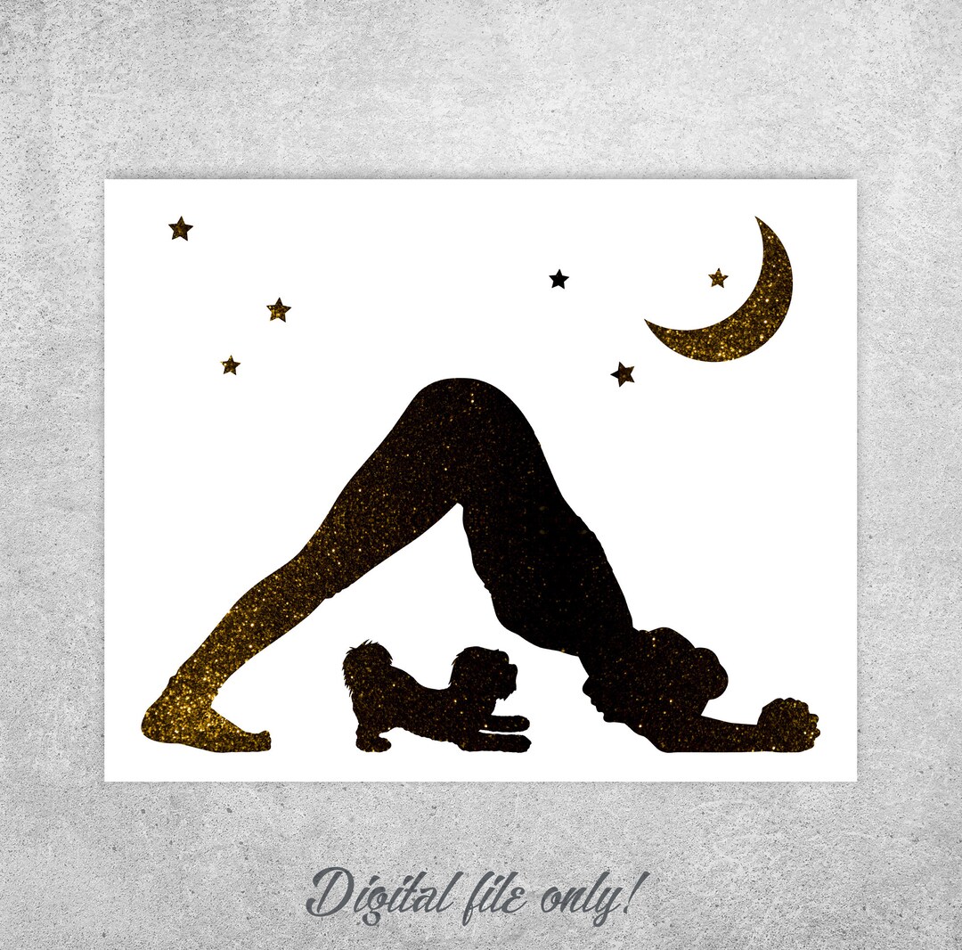 Shih Tzu Dog Wall Art, Woman and Dog Doing Yoga, Yoga Print, Dolphin ...