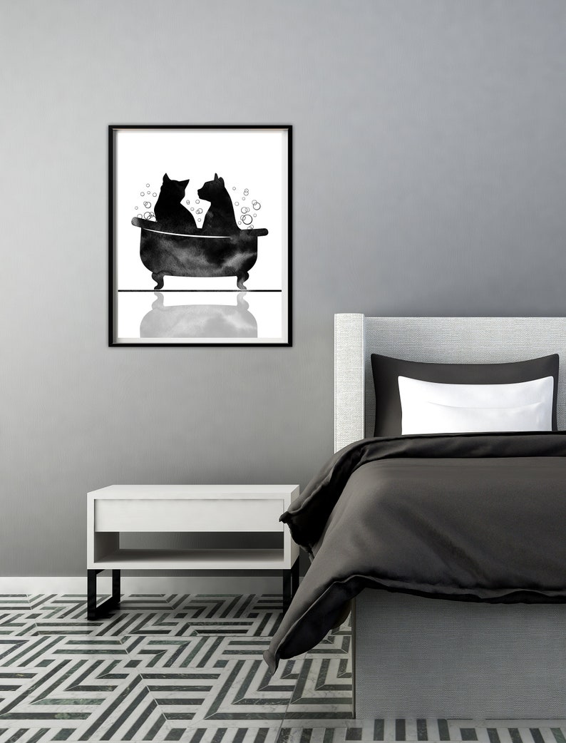 Bathroom Decor Two Cats in Tub Prints Cat Lovers Gift Bath - Etsy