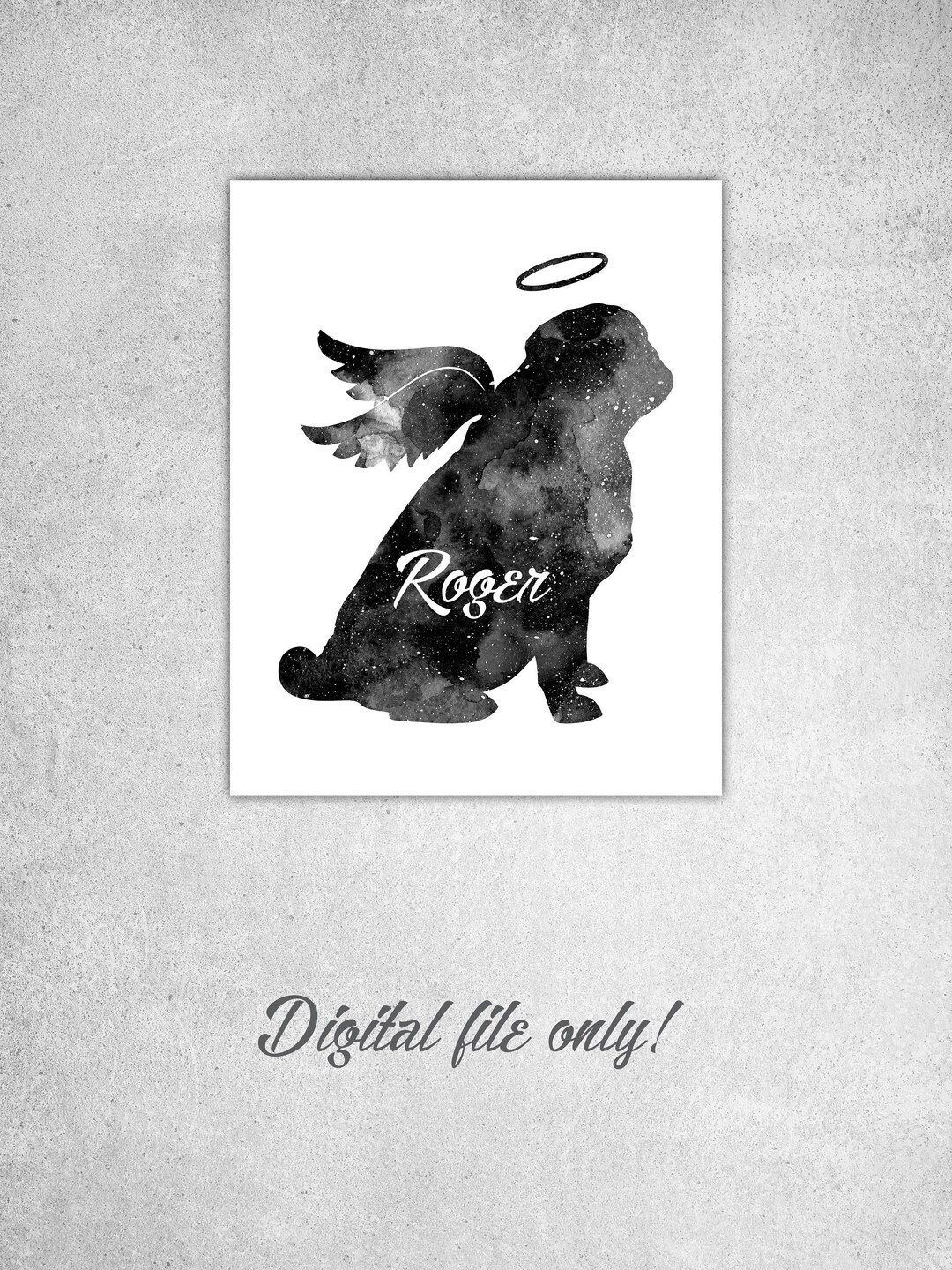 Dog Memorial Gift, Dog With Wings, Halo on Dog Print, Pug Art Print ...
