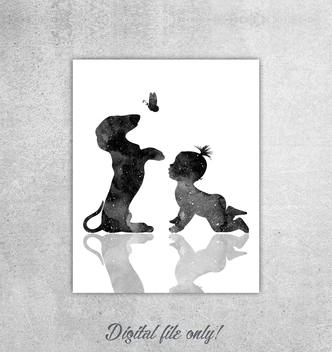 Baby Wall Art Print, Baby and Dog Print, Baby and Dachshund, Baby Room ...
