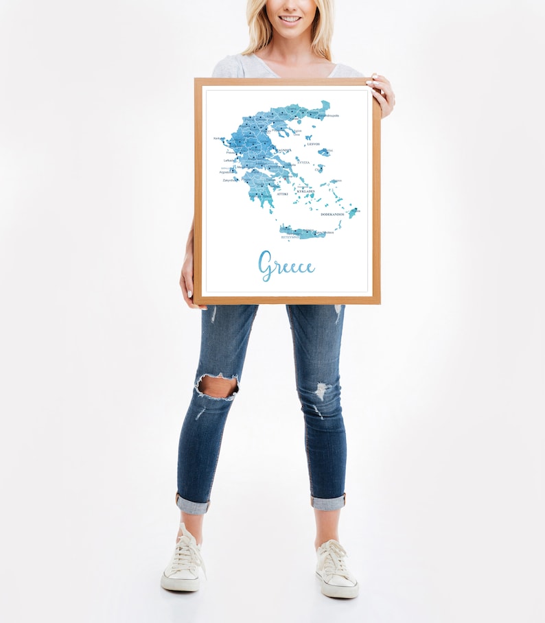 Greece Map Printable Greece Wall Art Wanderlust Gift Greece - Etsy