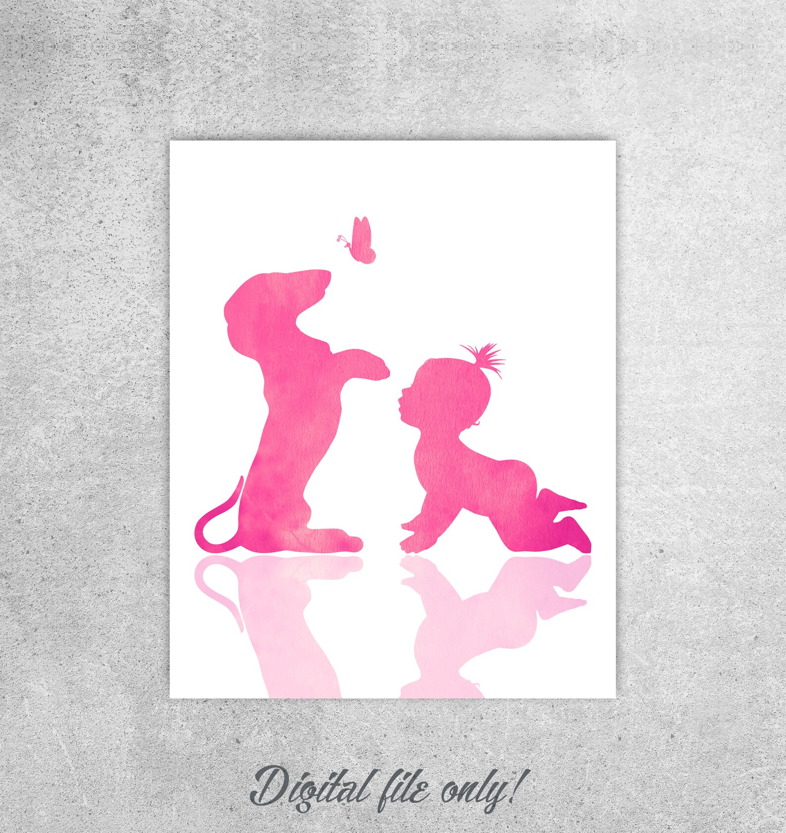 Baby Wall Art Print, Baby and Dog Print, Baby and Dachshund, Baby Room ...
