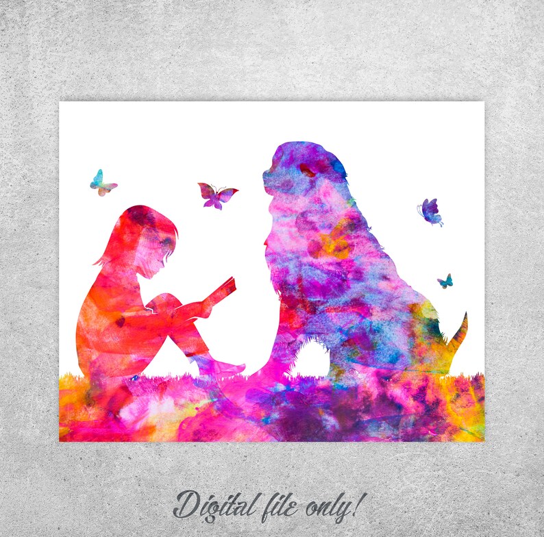 Bernese Mountain Dog Print Book Reader Girl and Dog Nursery - Etsy