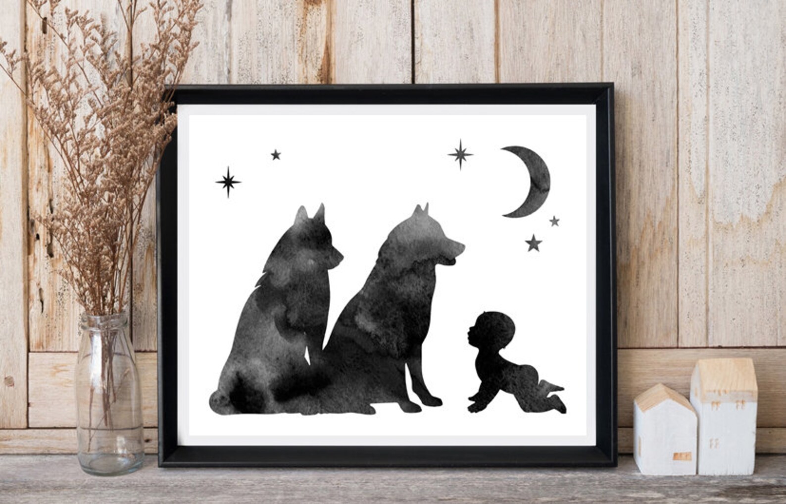 Baby with 2 huskies Husky wall decor Baby print Love print | Etsy