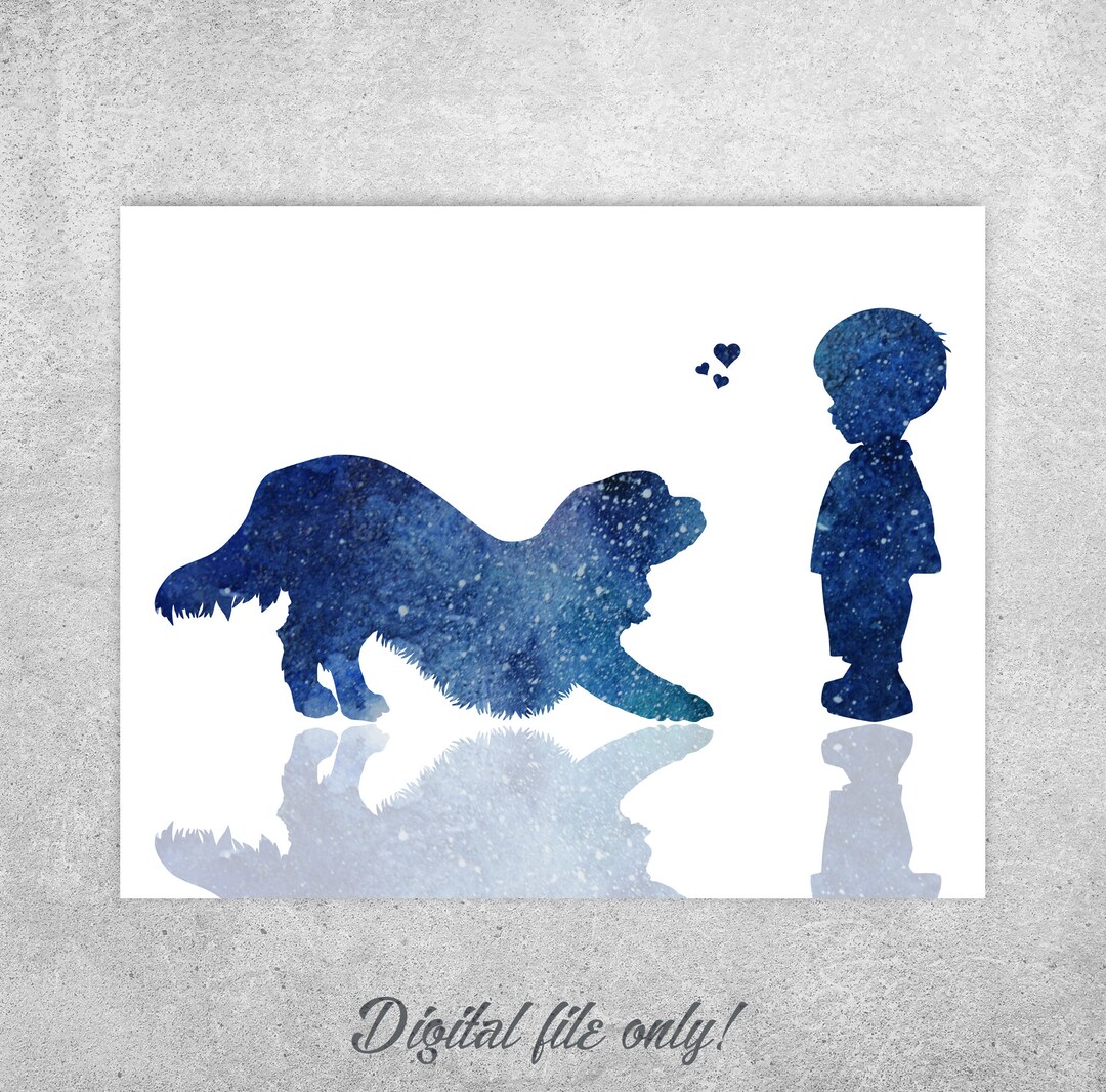 Cavalier King Charles Wall Art, Prints, Toddler Boy and Dog Print, Blue ...