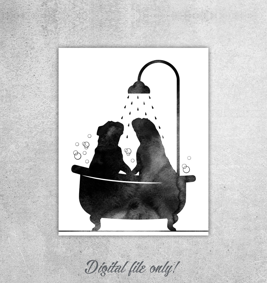 2 English Bulldogs in Tub Print, Dogs, Bathroom Wall Art, 2 Dogs in ...