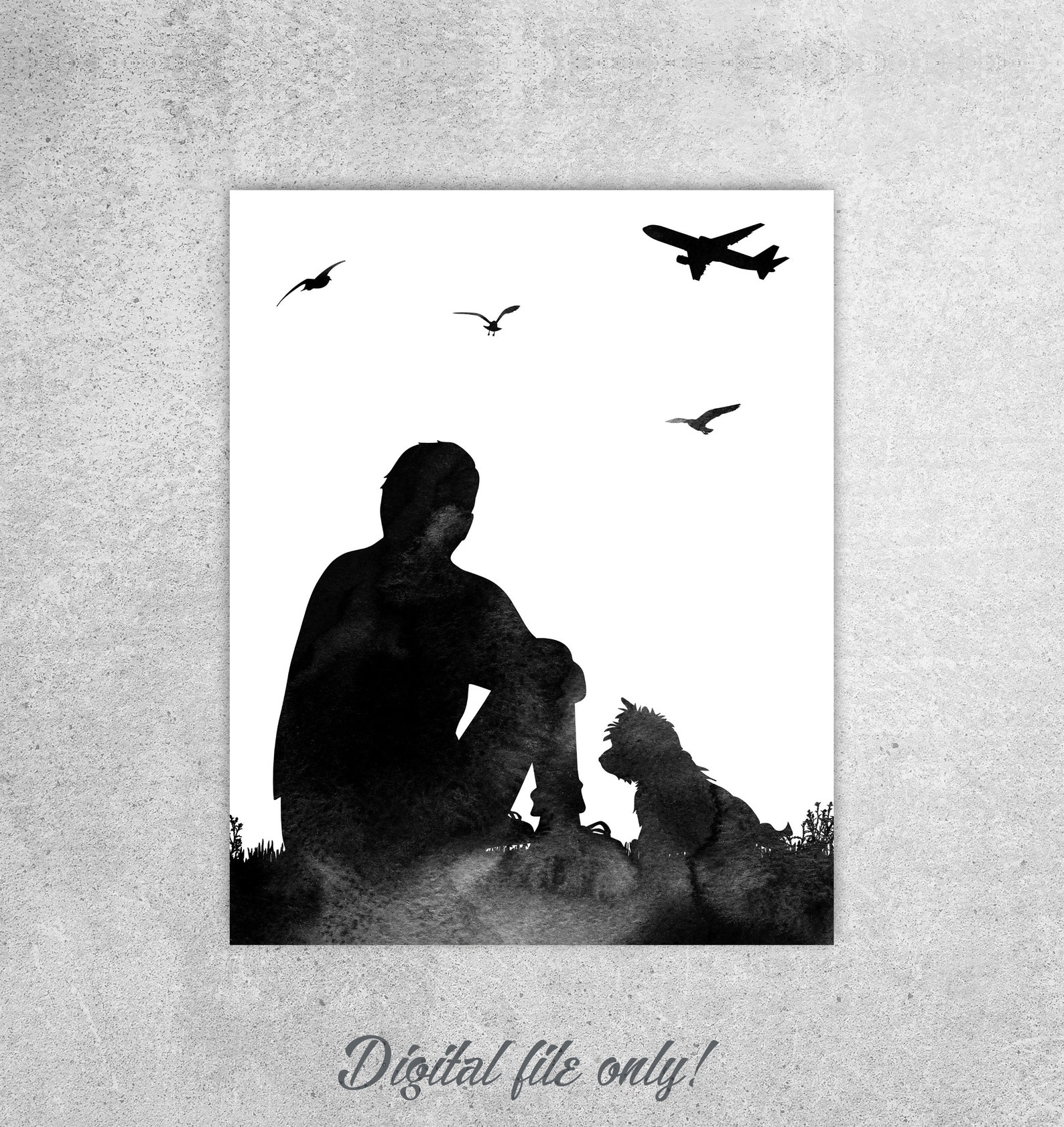 Man and Dog Art Man and Cairn Terrier Black Watercolor - Etsy