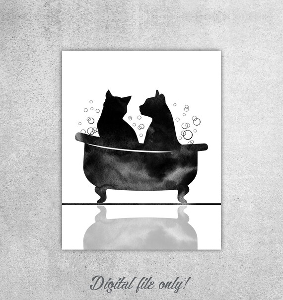 Bathroom Decor Two Cats in Tub Prints Cat Lovers Gift Bath - Etsy