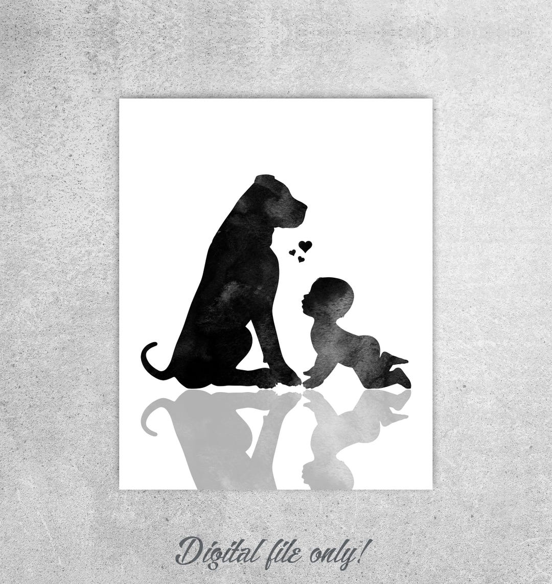 Rottweiler Wall Decor, Baby With a Dog, Watercolor Print, Baby Shower ...