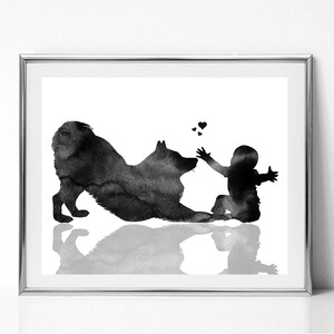 Baby and Dog Watercolor Print, Nursery, Baby and Samoyed, Dog Print ...