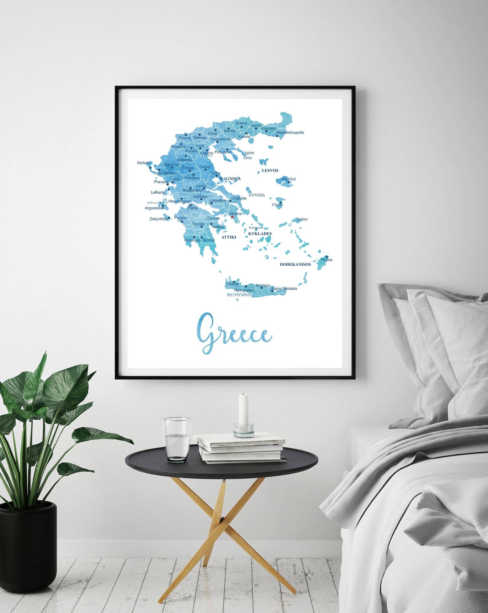 Greece Map Printable Greece Wall Art Wanderlust Gift Greece - Etsy
