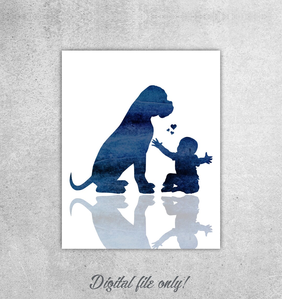 Boxer Dog Watercolor Print, Baby Sitting, Boxer Uncropped Tail, Baby ...