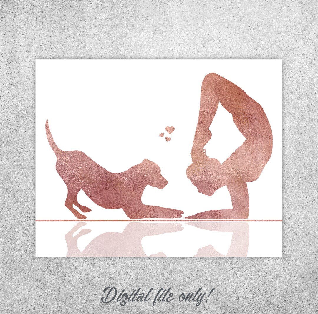 Woman Yoga Pose, Woman and Labrador Print, Black Watercolor ...