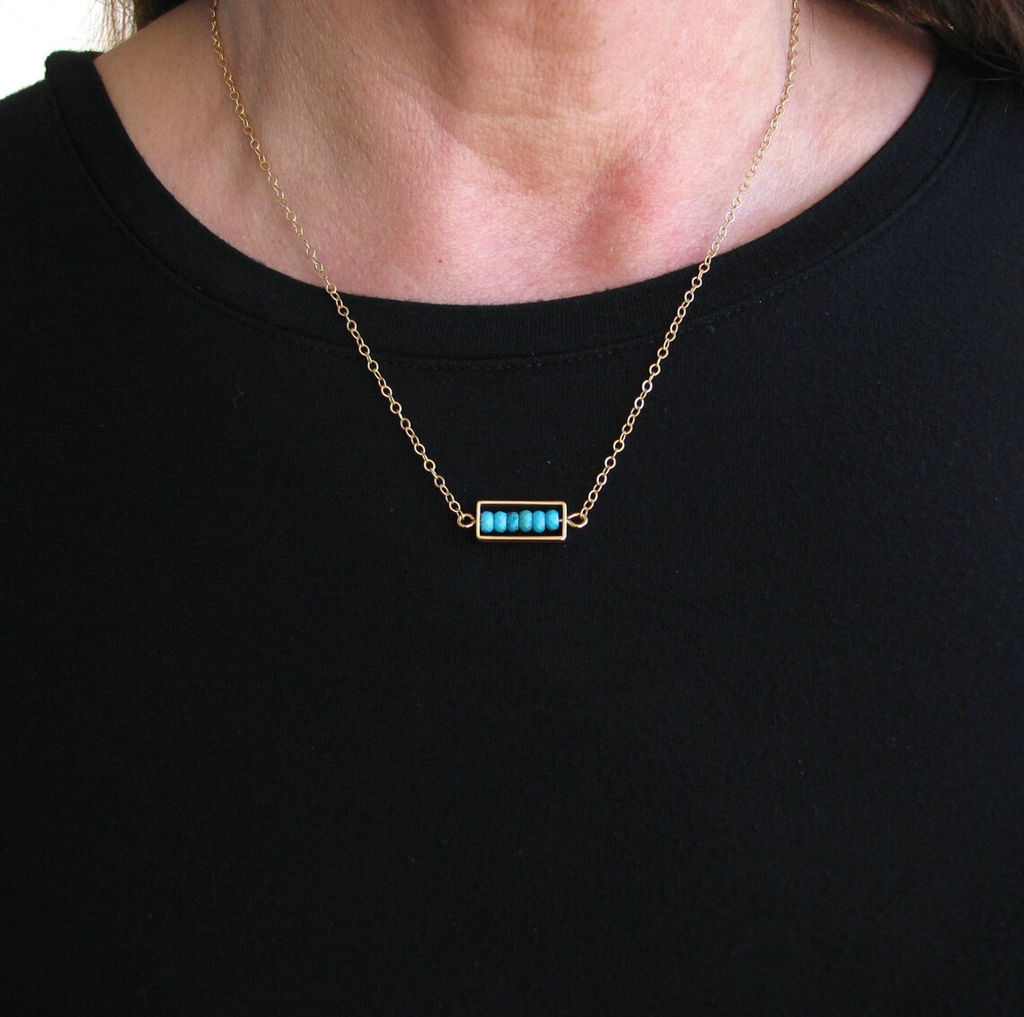 Small Framed Genuine Turquoise Bar With Matte Gold Plated Chain - Etsy