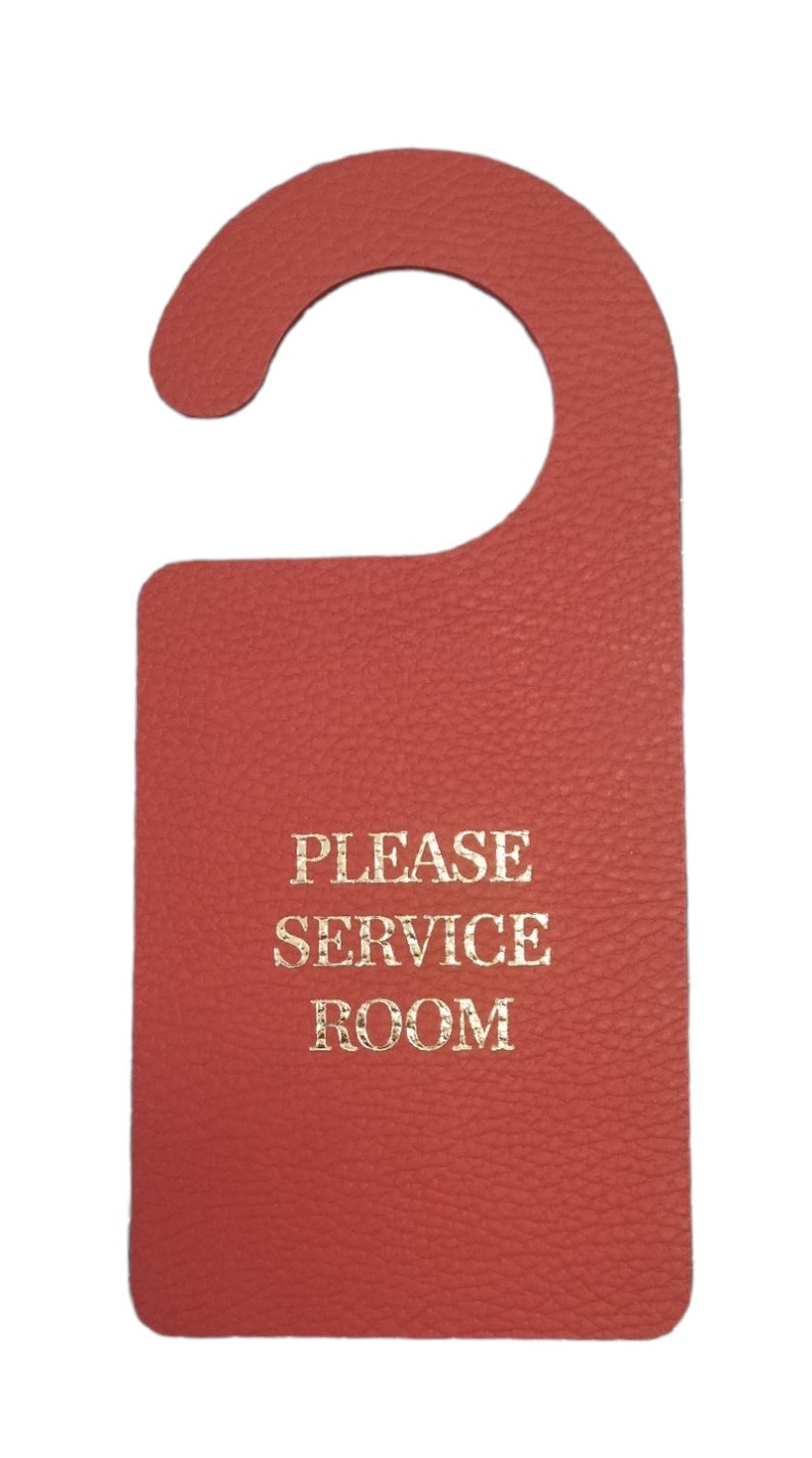 Red Leather Door Hanger Sign: Golden Foil, Do Not Disturb / Service ...
