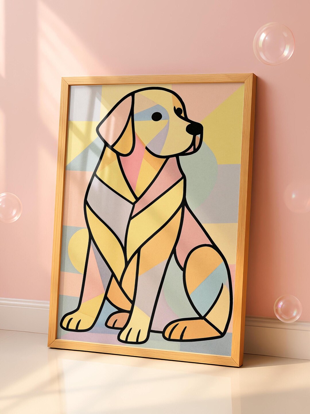 Golden Retriever Cubist Art Print: Pastel Picasso Style Dog Portrait ...