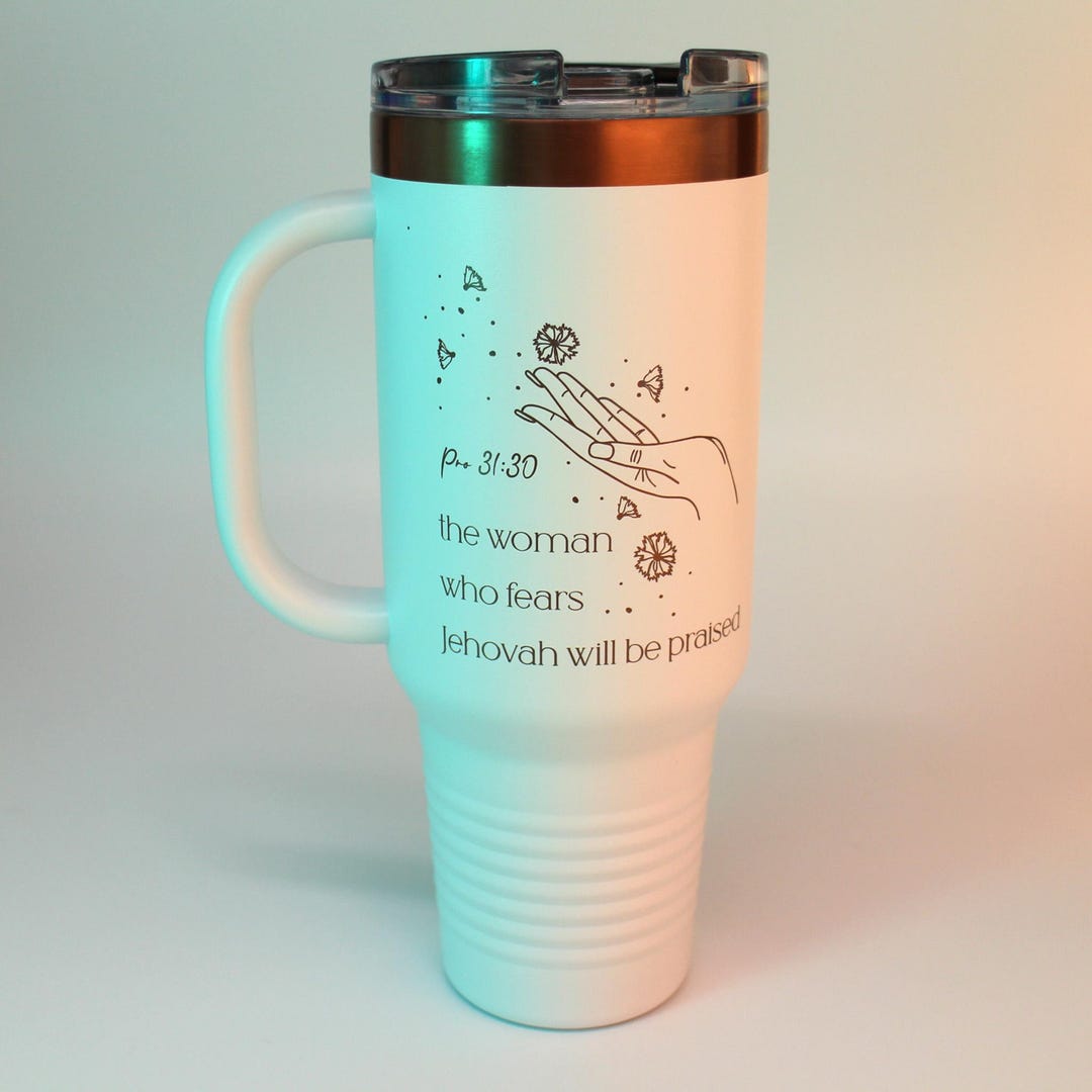 40oz Bible Scripture, Proverbs, White/rose Gold Travel Mug With Handle ...