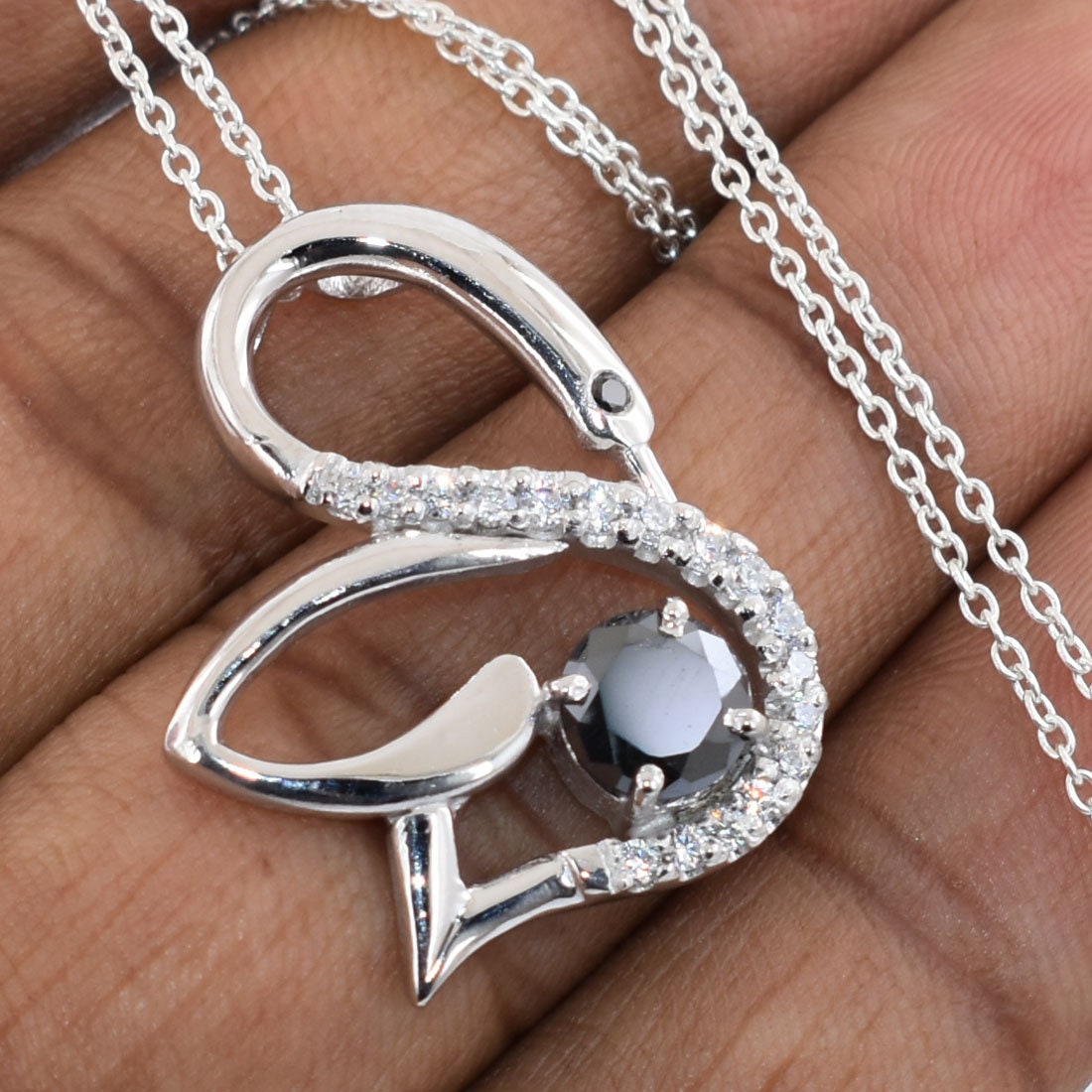 Stylish Swan Shape Black Diamond Solitaire Pendant With White - Etsy