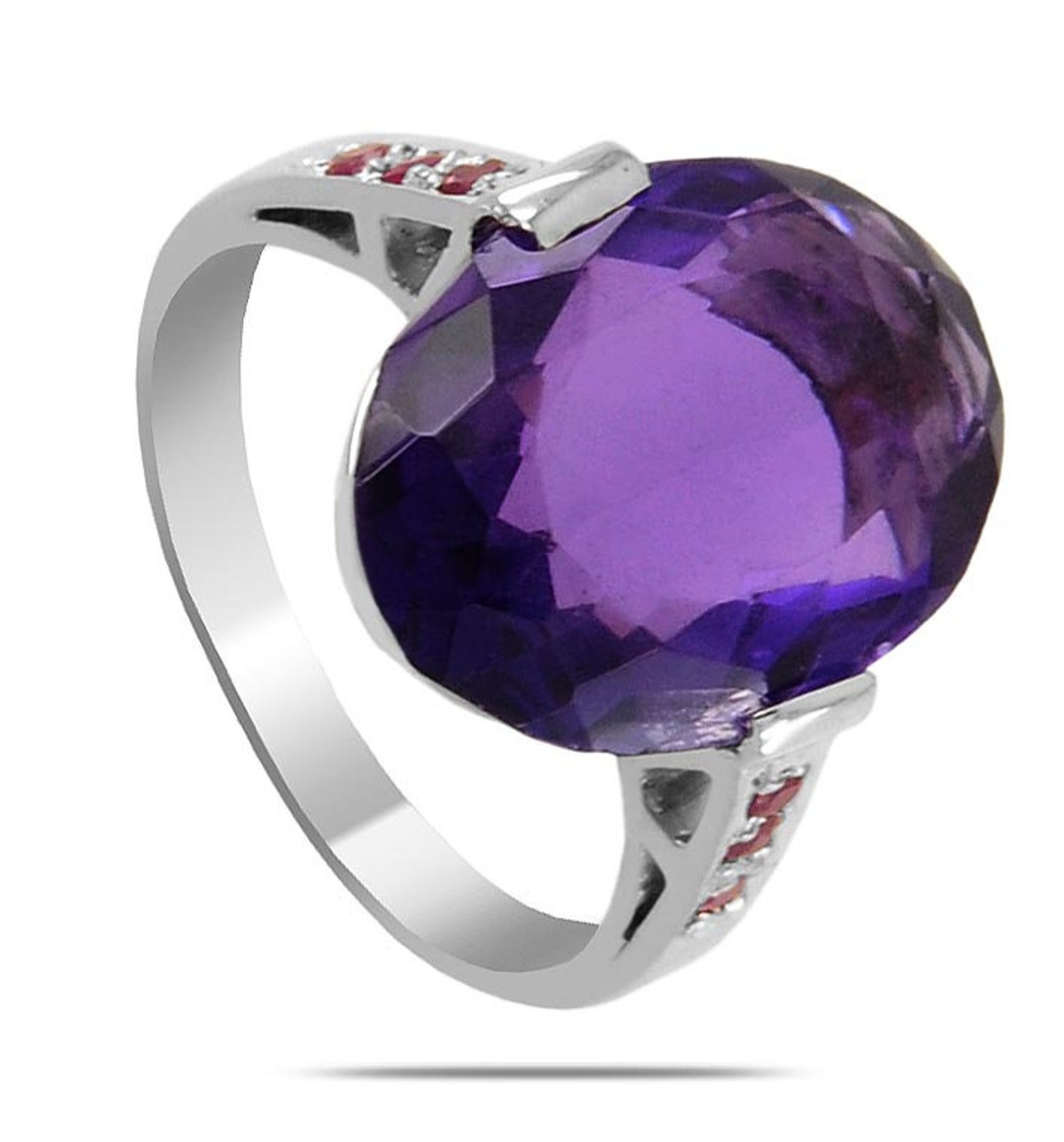 Elegant Amethyst Gemstone Ring With Ruby Accents in Unique - Etsy