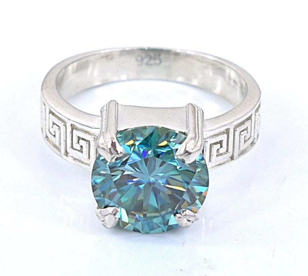 5.15 Ct, Lab Created Blue Diamond Ring With Vintage Style Band, Unisex ...