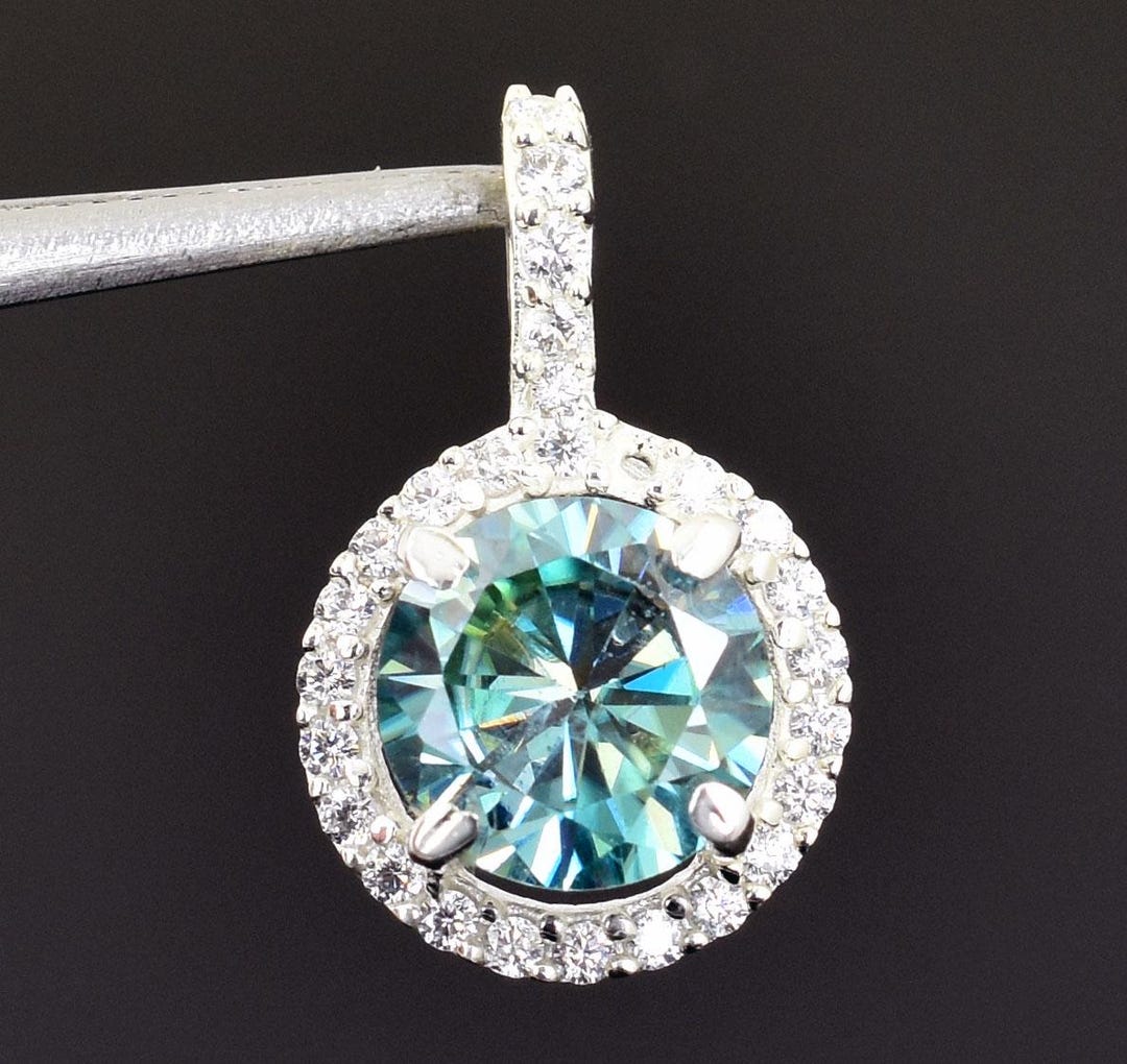 2.00 Ct Lab Created Blue Diamond Pendant With Accents, Luxury Gift for ...