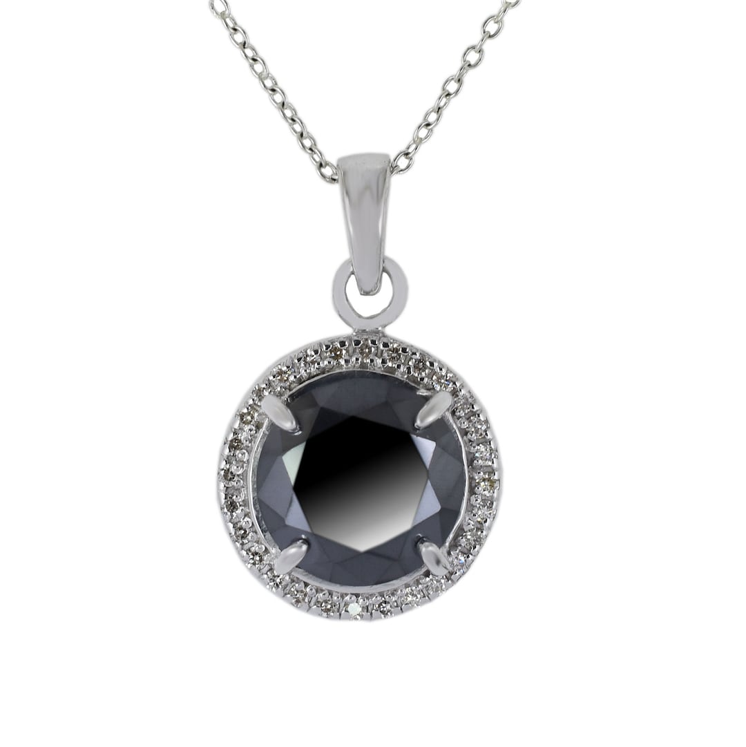 8 Ct Black Diamond Pendant With a Halo of Diamonds, Excellent Cut ...