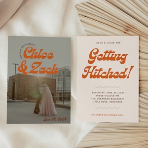 Getting Hitched Wedding Invite, Retro Wedding Invite, Disco Wedding ...