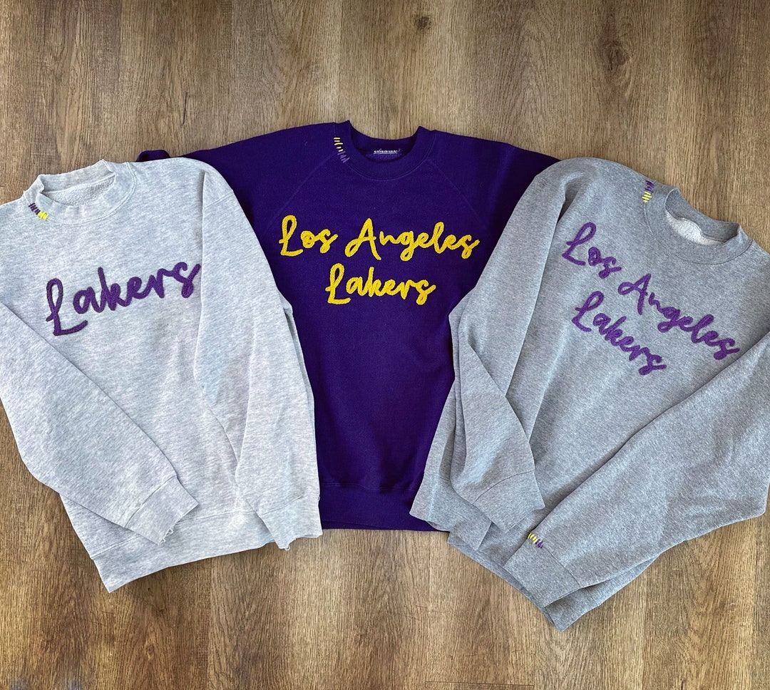 Hand Embroidered Los Angeles Lakers Crew Sweatshirt - Etsy
