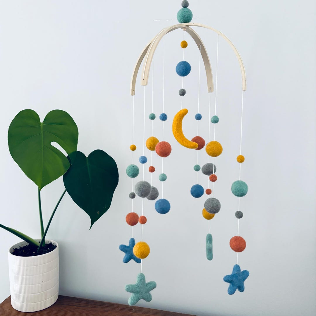Felt Baby Mobile | Moon + Stars | Baby Nursery Decor | Crib Mobile ...