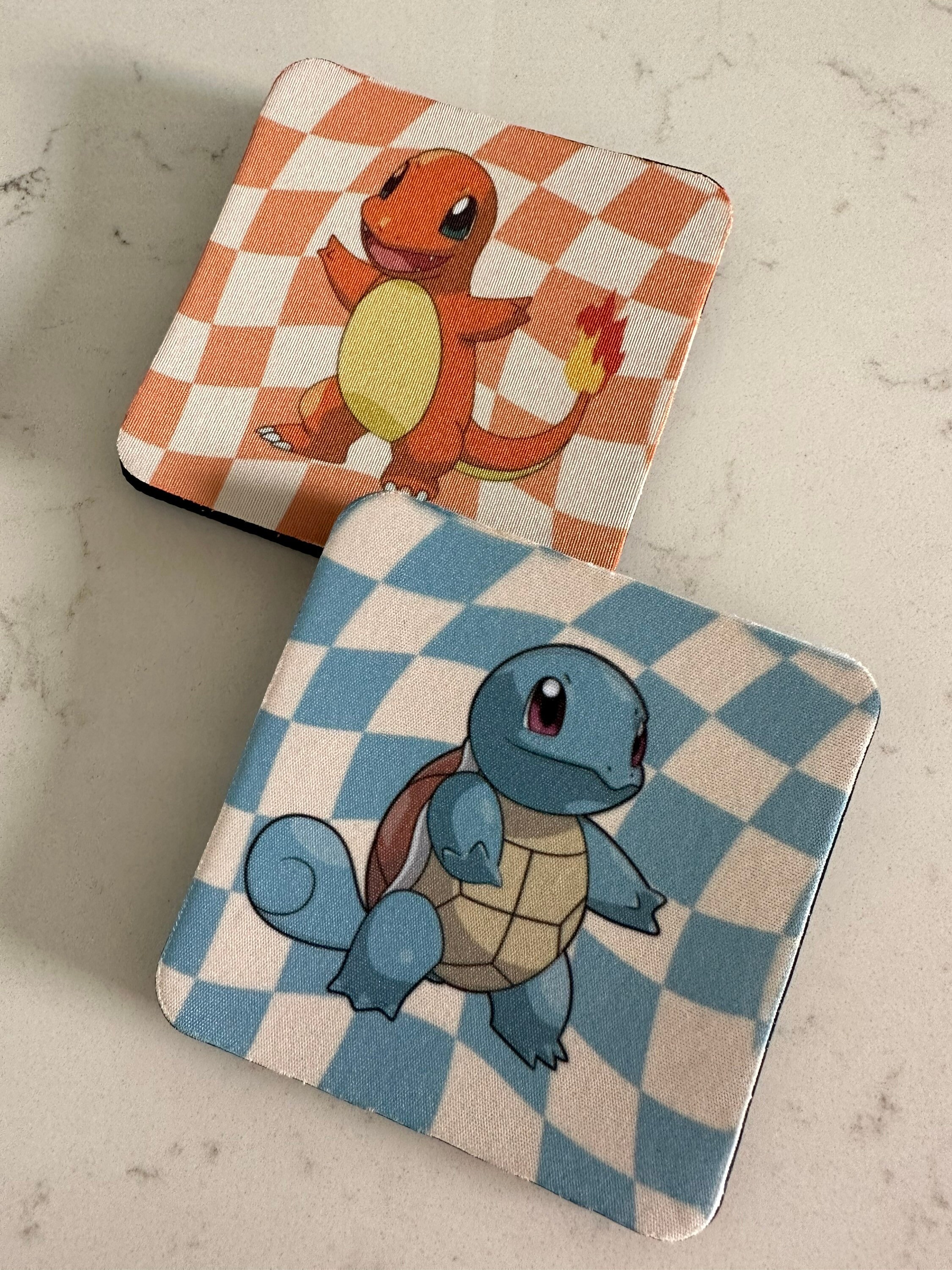 Retro Checkered Pokémon Rubber Base Drink Coaster Set Featuring Pikachu ...