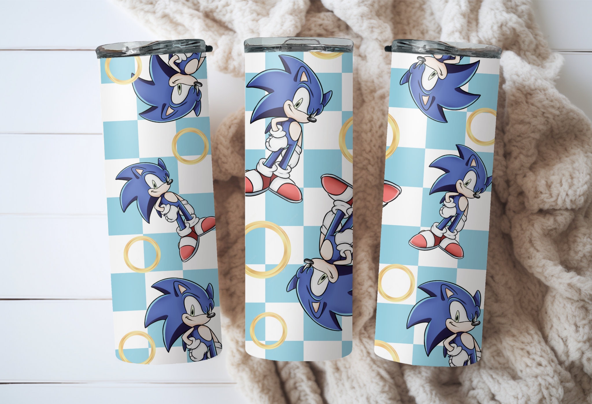 Retro Sonic and Rings 20 Oz Skinny Tumbler Wrap | 300 DPI Tumbler Wrap ...