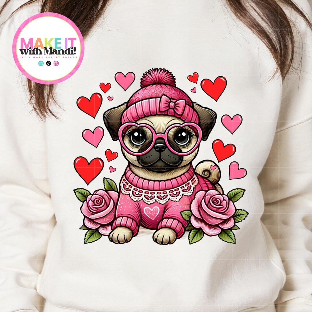 Valentine Pug Dog, Cute Pug Png, Valentine's Day Dog Mom Png, Love ...