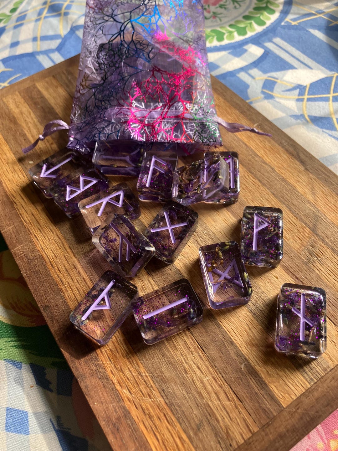 Old Futhark Rune Set in Purple Flowers - Etsy