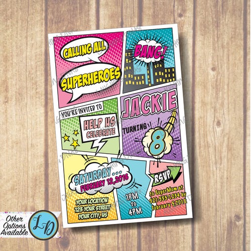Comic Book Invitation Superhero Birthday Invitation Instant - Etsy