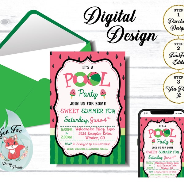 Watermelon Pool Party Invitation - Etsy