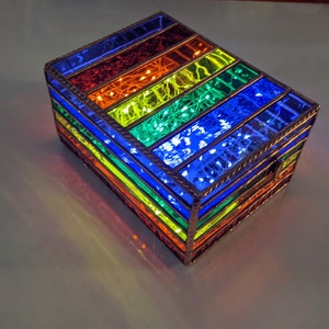 Stained Glass Music Box: Rainbow Antique Glass, Personalized Mirror - Etsy