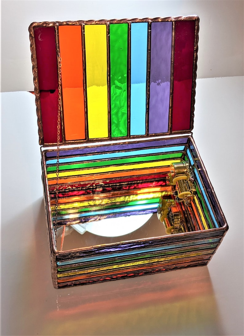 Music Box - Rainbow Stained Glass: Handmade 7" X 5" X 3.5", Personalize ...