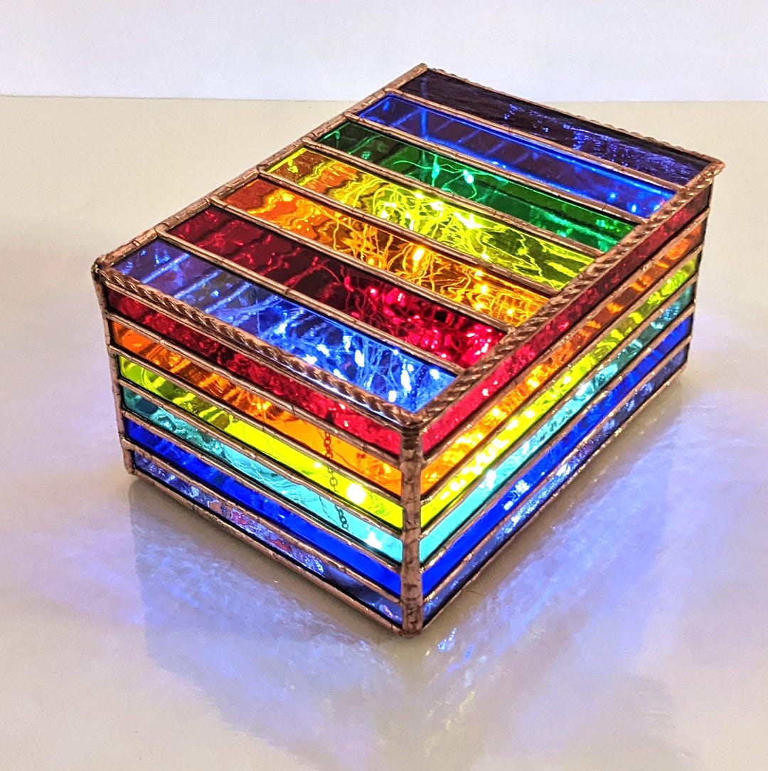 Music Box - Rainbow Stained Glass: Handmade 7" X 5" X 3.5", Personalize ...