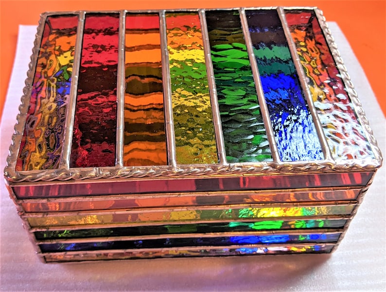 Music Box - Rainbow Stained Glass: Handmade 7" X 5" X 3.5", Personalize ...