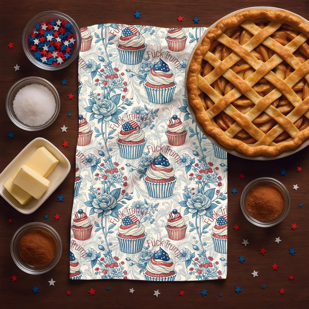 Patriotic Toile De Jouy Subtle F Trump Tea Towels, Cupcakes Anti Trump ...