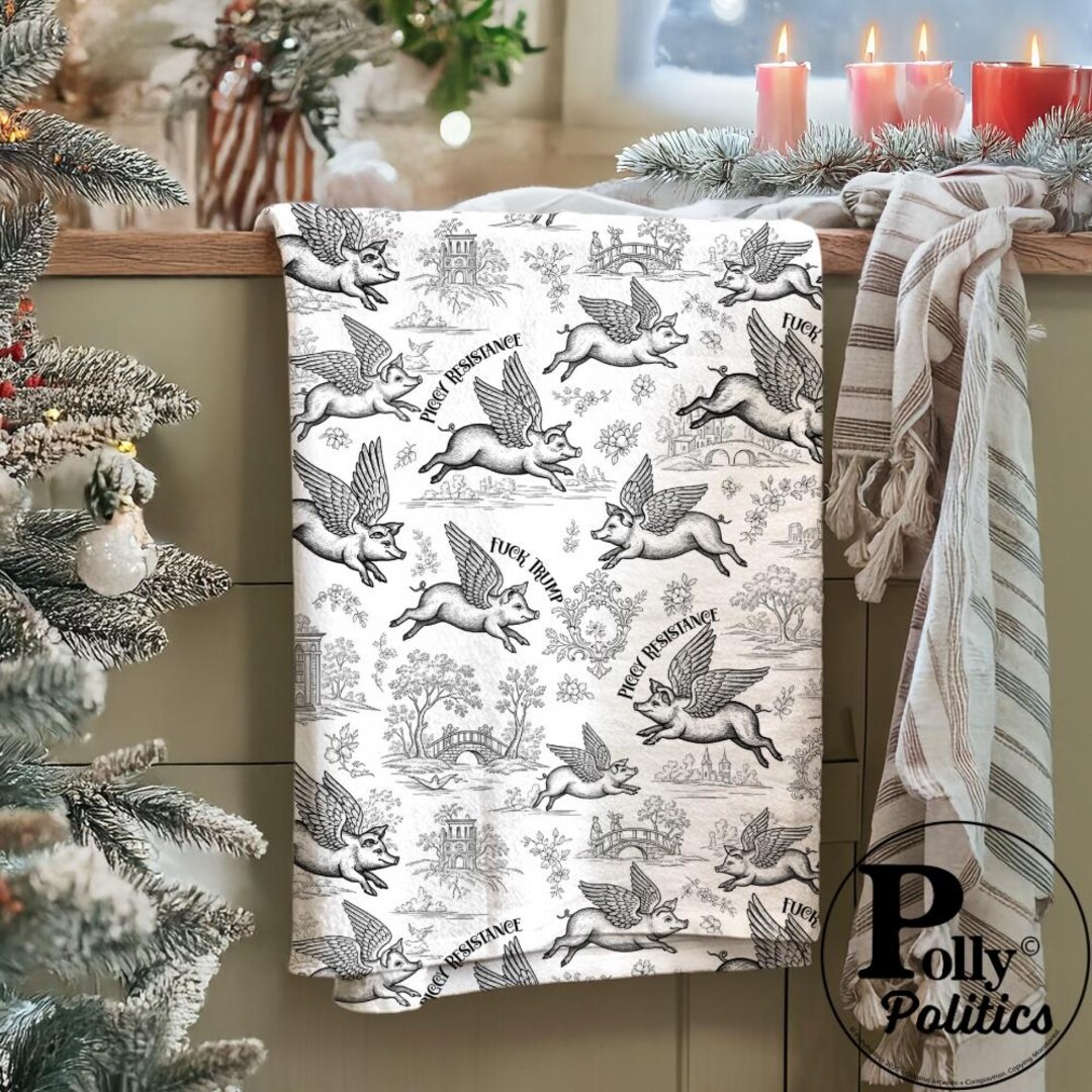 Flying Piggy Hand Towel, Anti Trump Kitchen Tea Towel, Subtle F Trump ...