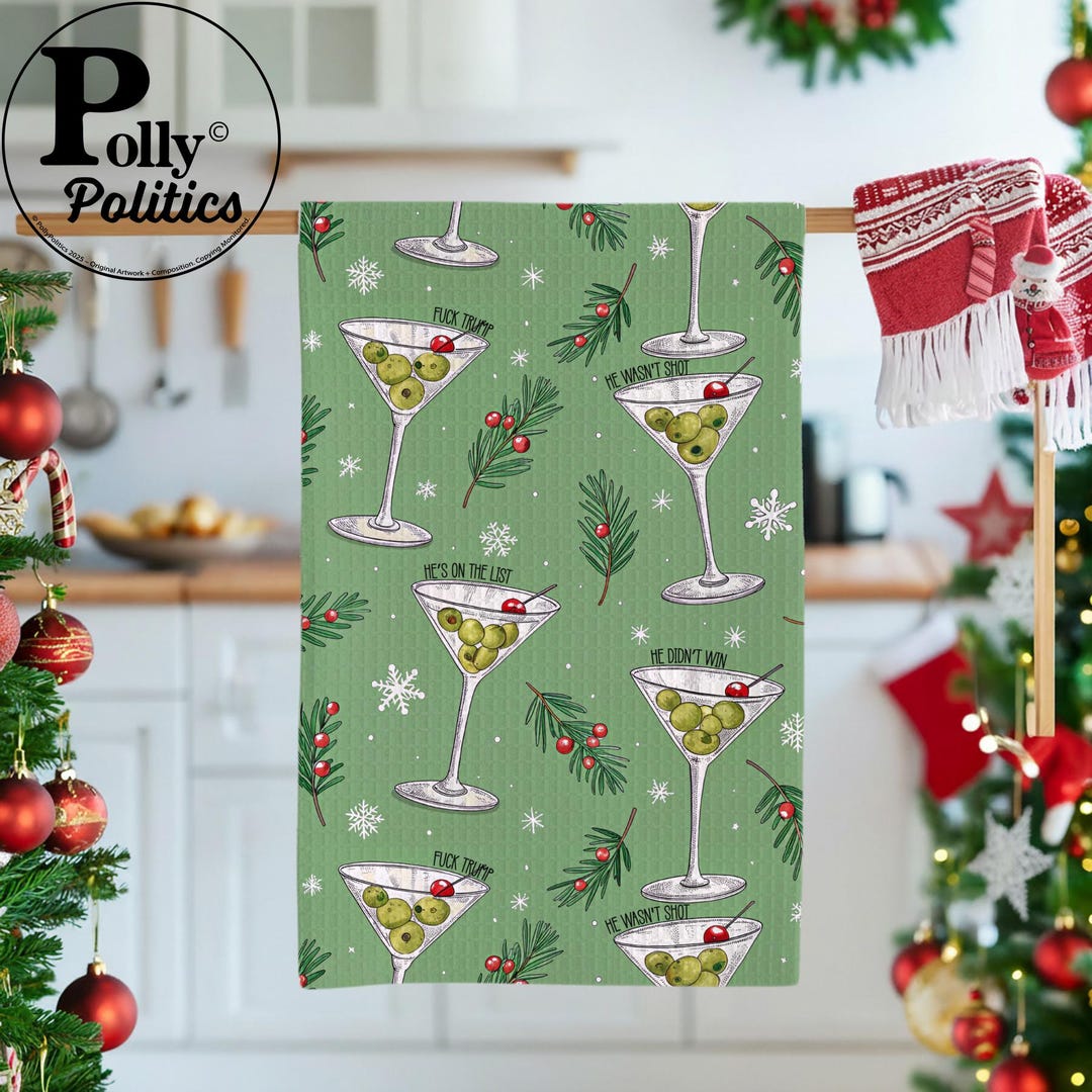 Anti Trump Christmas Martini Hand Towel, Kitchen Tea Towel, Dish Towel ...