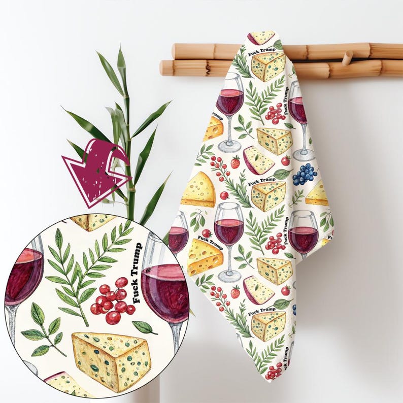 Wine and Cheese Anti Trump Hand Towel, Subtle F Trump Dish Towel ...