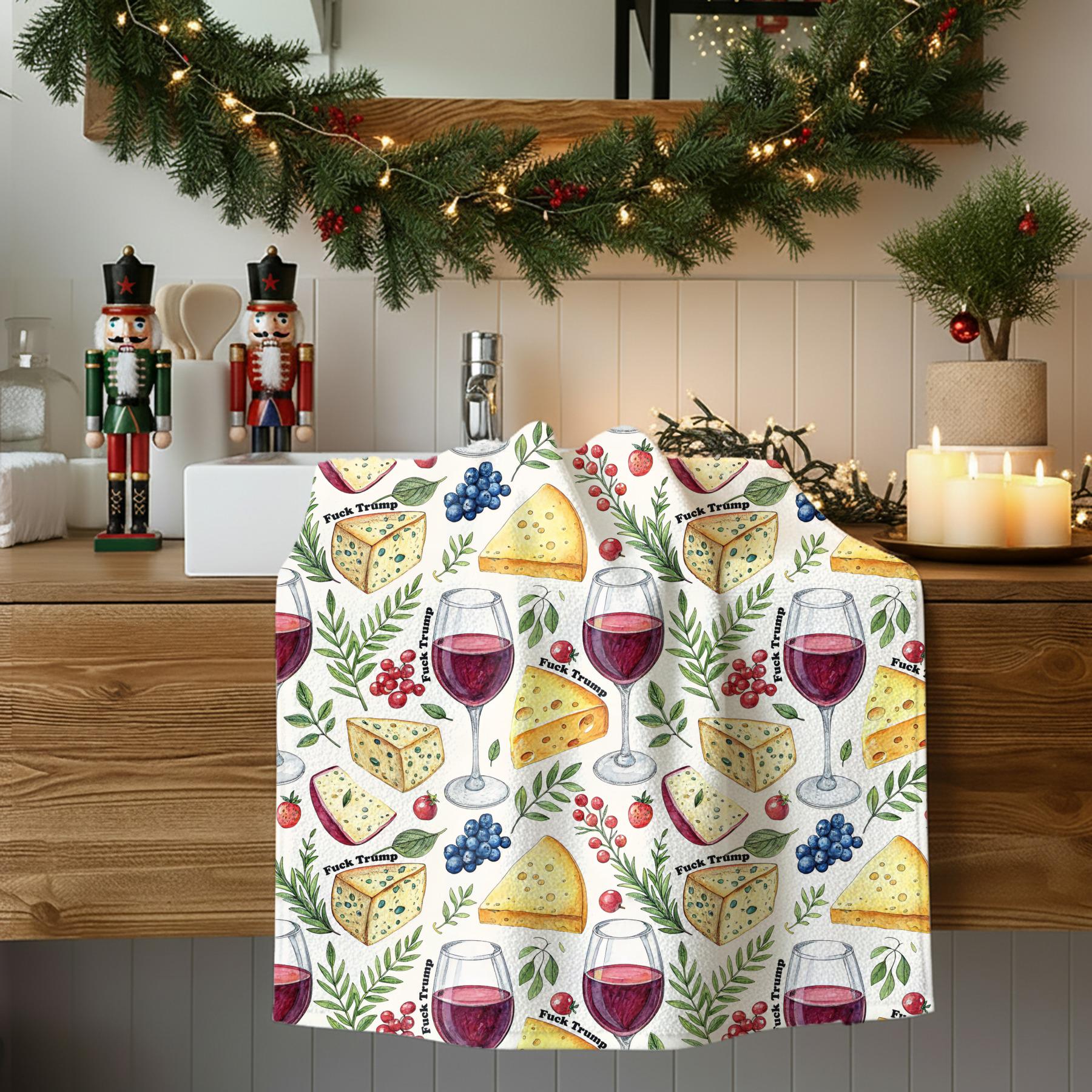 Wine and Cheese Anti Trump Hand Towel, Subtle F Trump Dish Towel ...