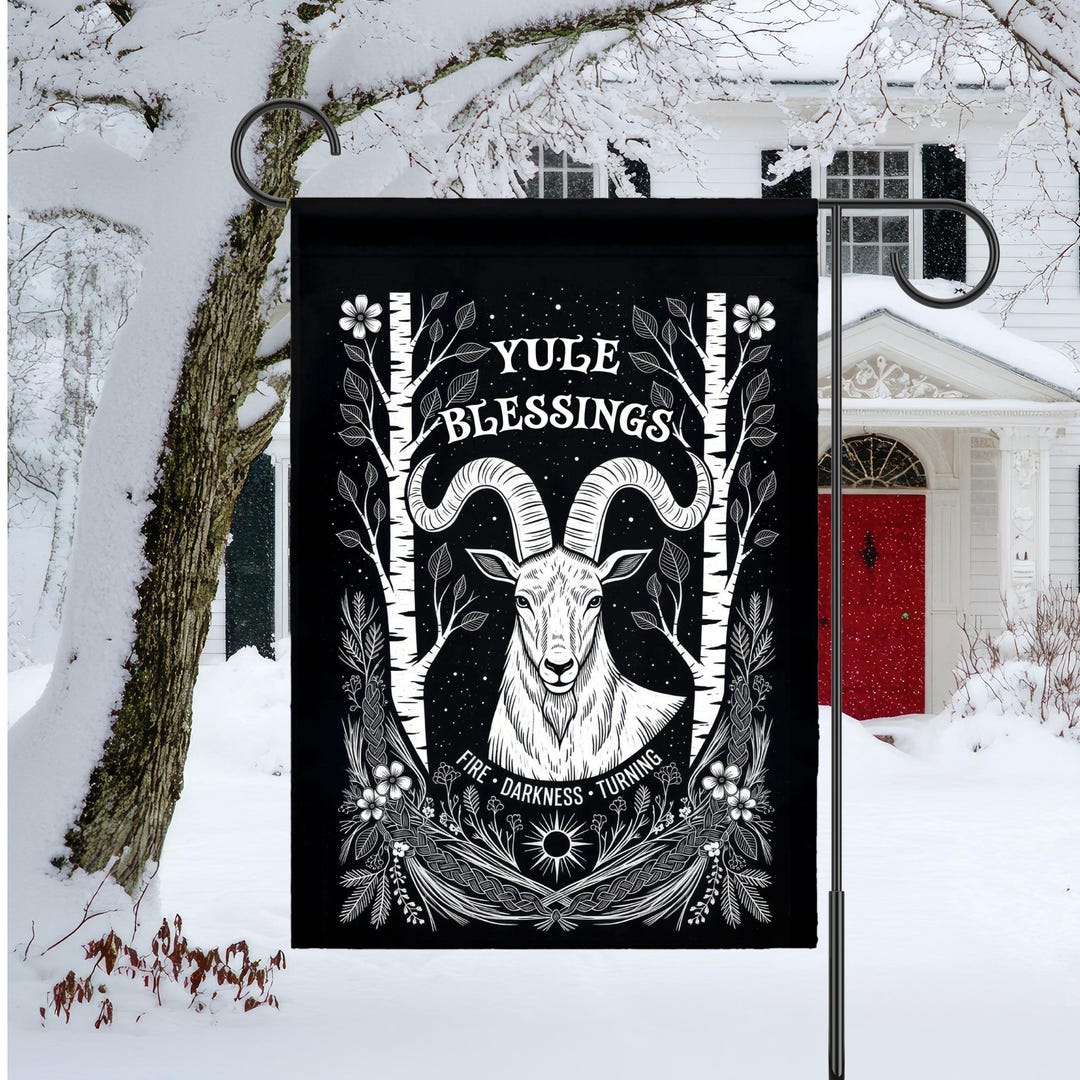 Yule Goat House Banner, Pagan Garden Flag, Winter Solstice, Subtle F ...