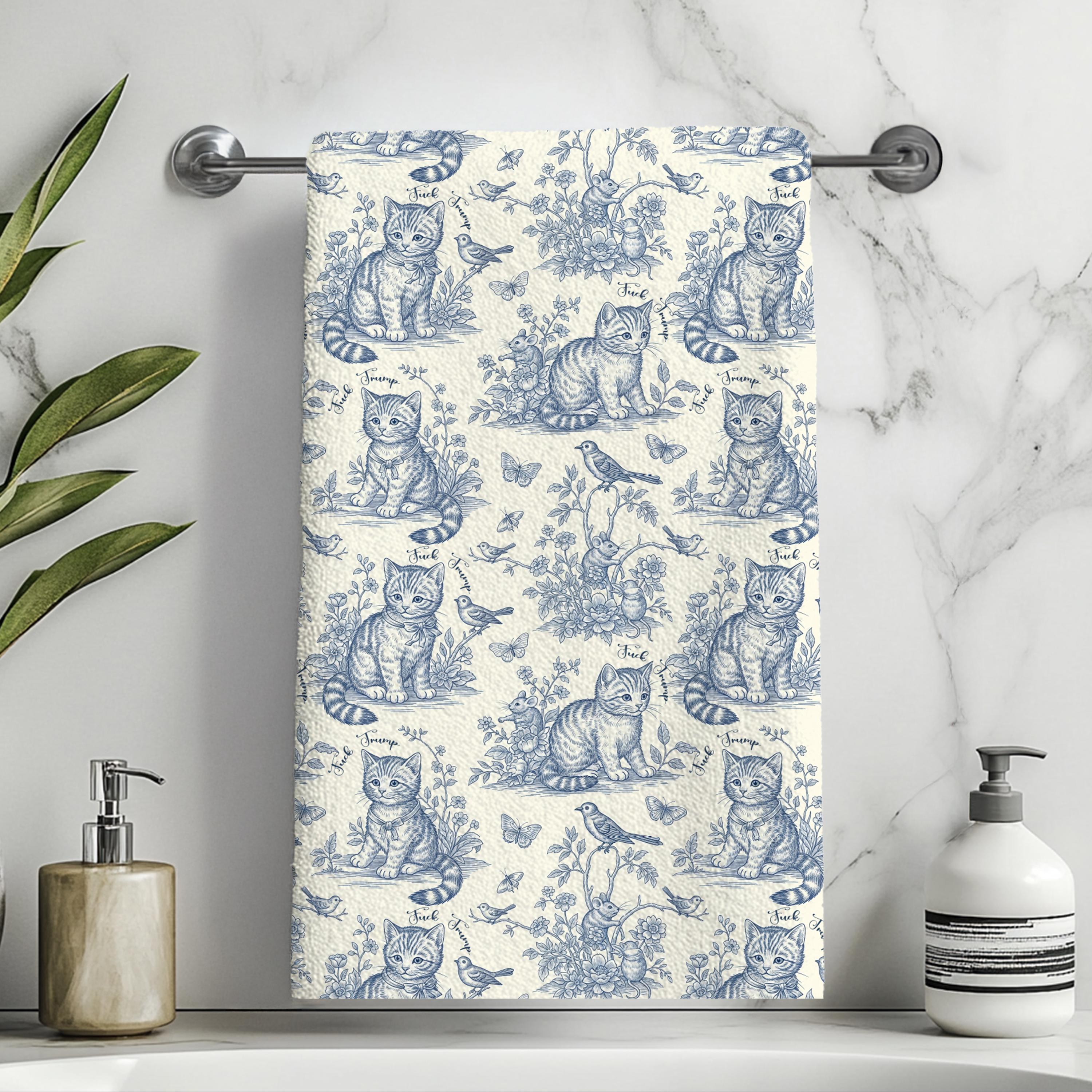 Subtle F Trump Hand Towel, Anti Trump Kittens Toile De Jouy Design, Tea ...