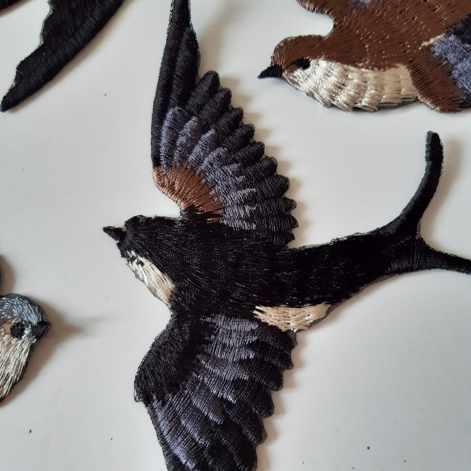 Moks425p Embroidered Patches Grey Brown Bird Swallow - Etsy