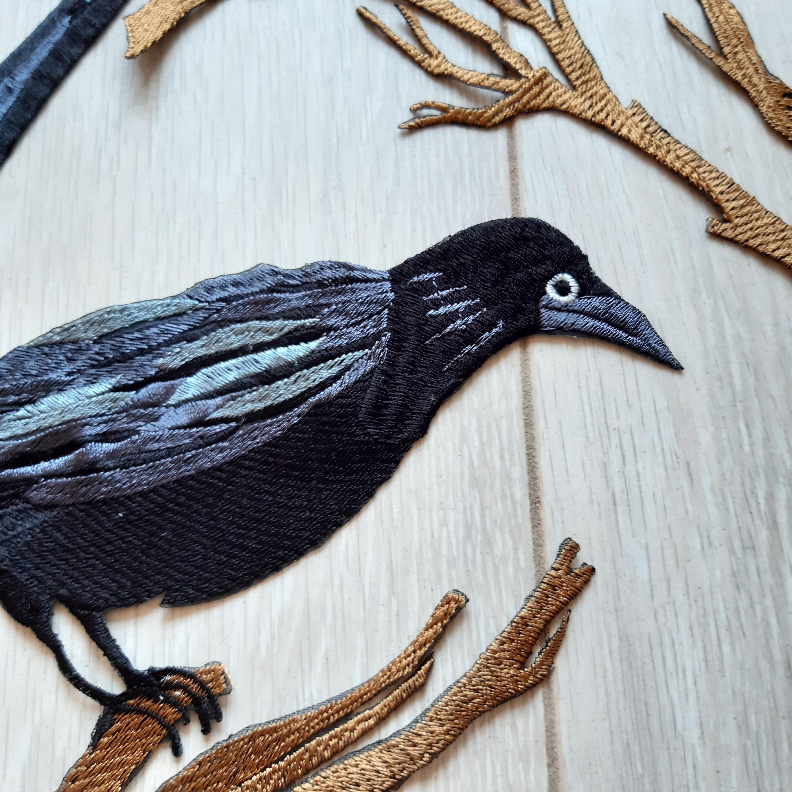 Moks473 set raven patch bird patch set of 3 crows and twigs | Etsy