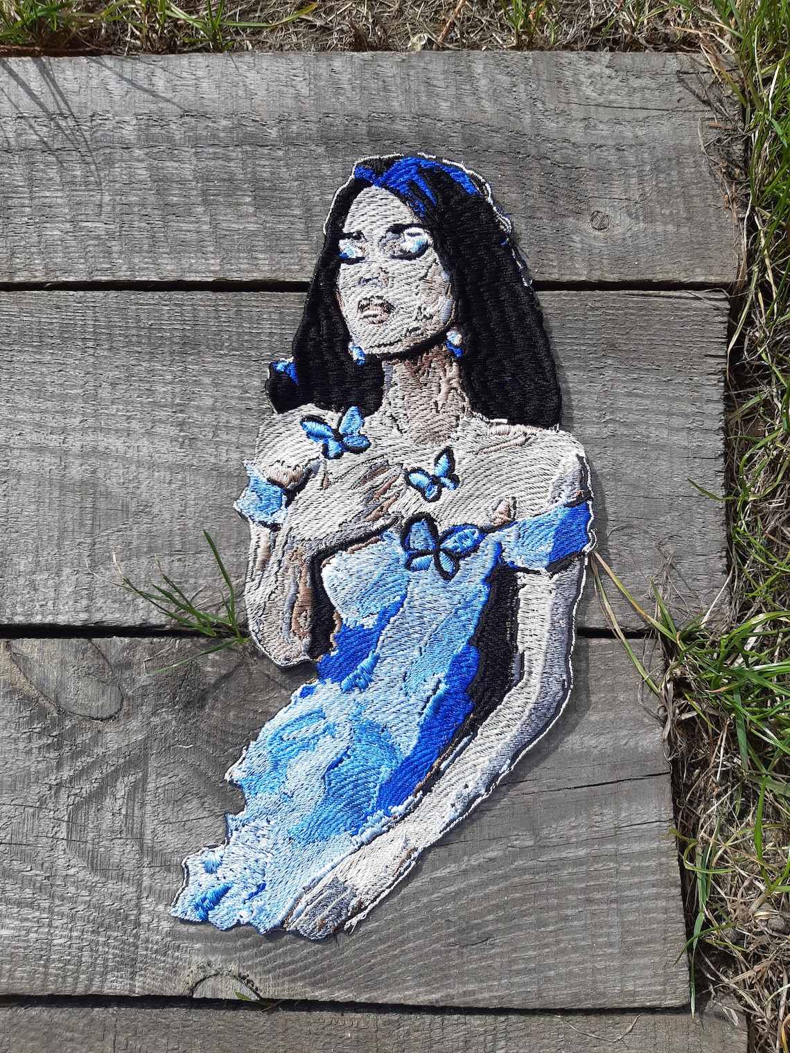 Moks298p designer patch blue patch girl and butterflies | Etsy