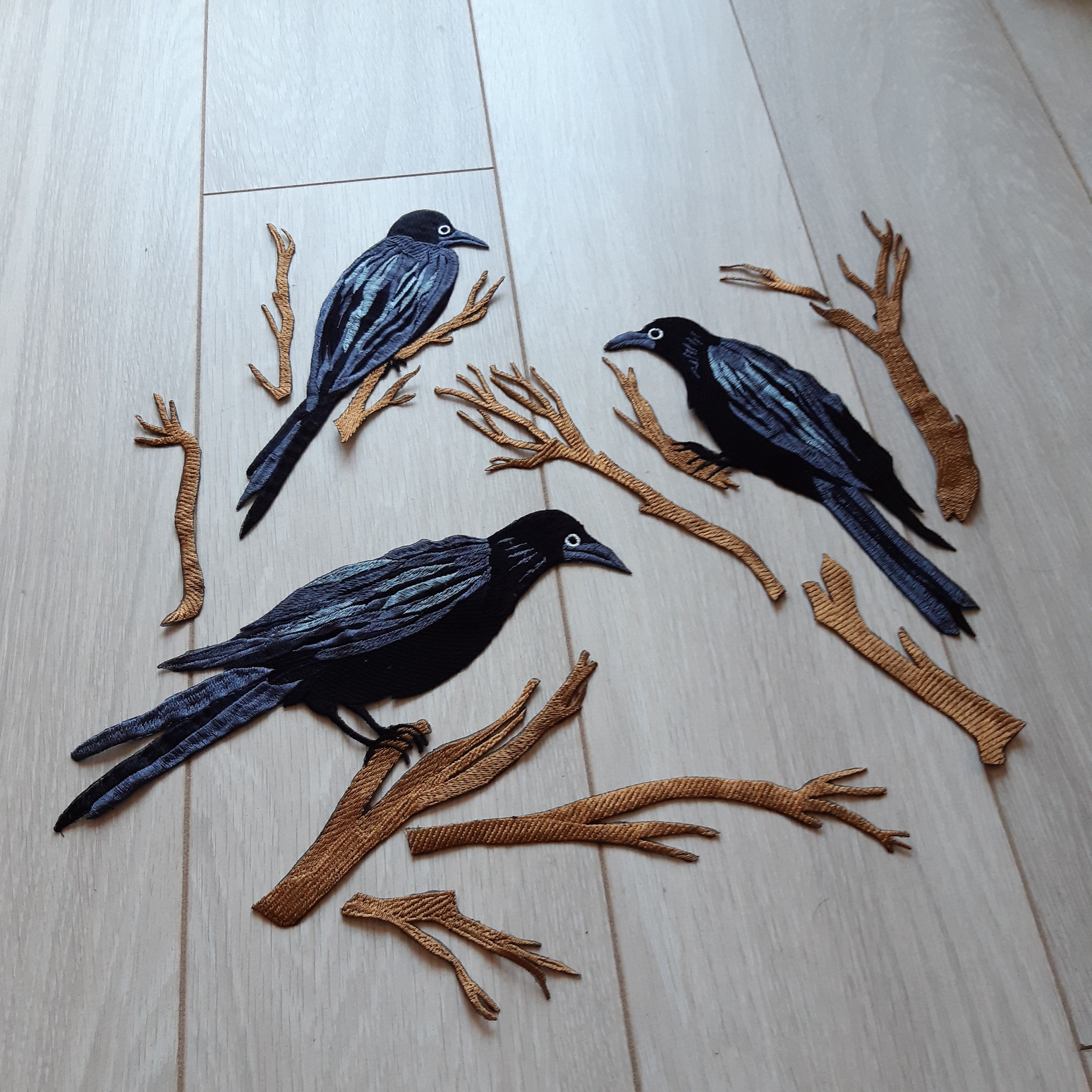 Moks473 set raven patch bird patch set of 3 crows and twigs | Etsy